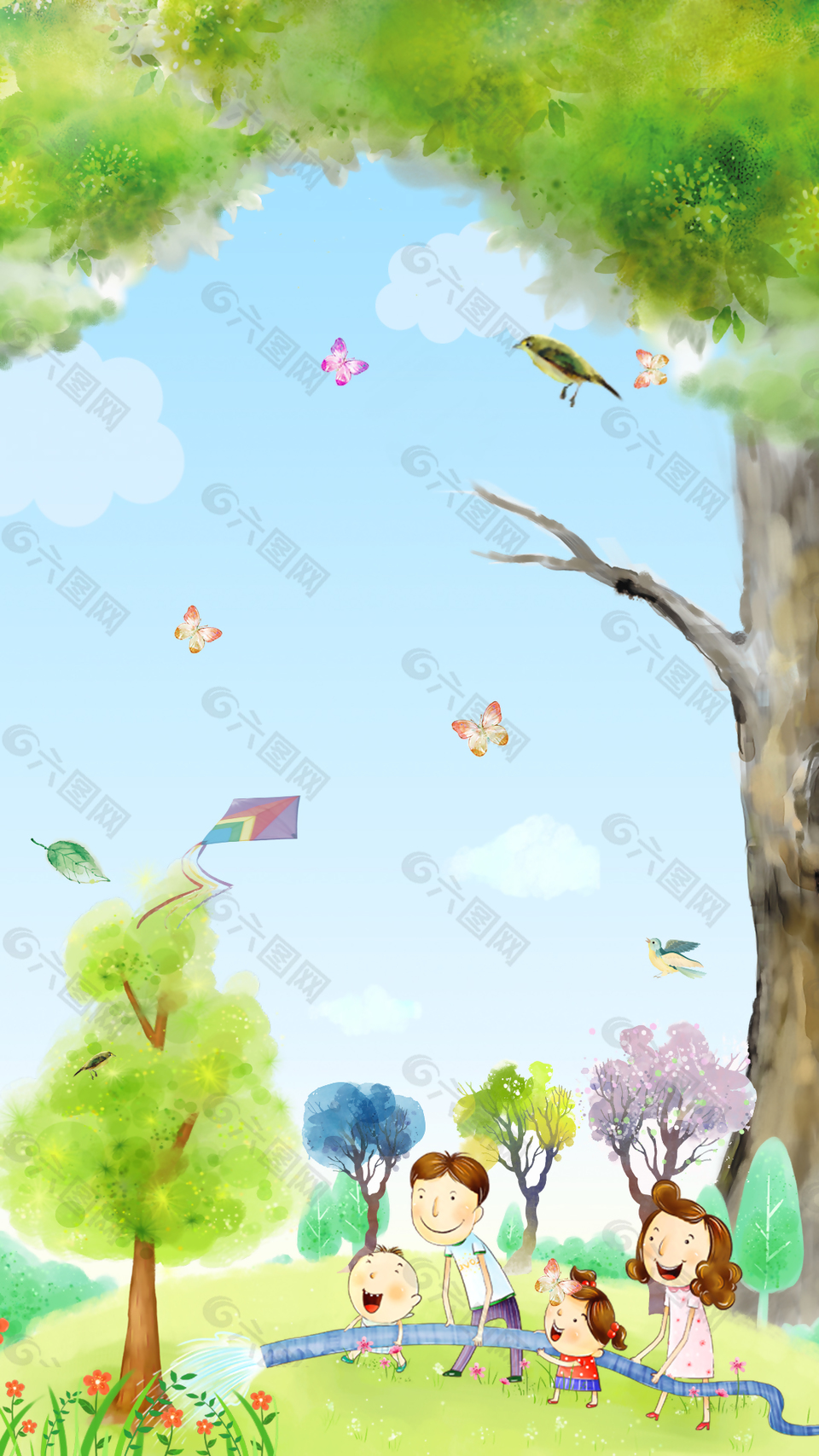 蓝色手绘卡通植树节PSD分层H5背景背景素材免费下载 图片编号 9200688 六图网