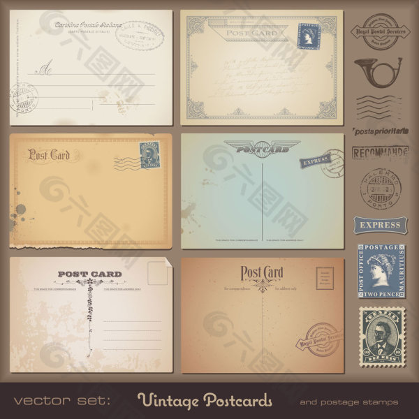 精美做旧明信片矢量素材设计元素素材免费下载(图片编号:2315071)-六图网