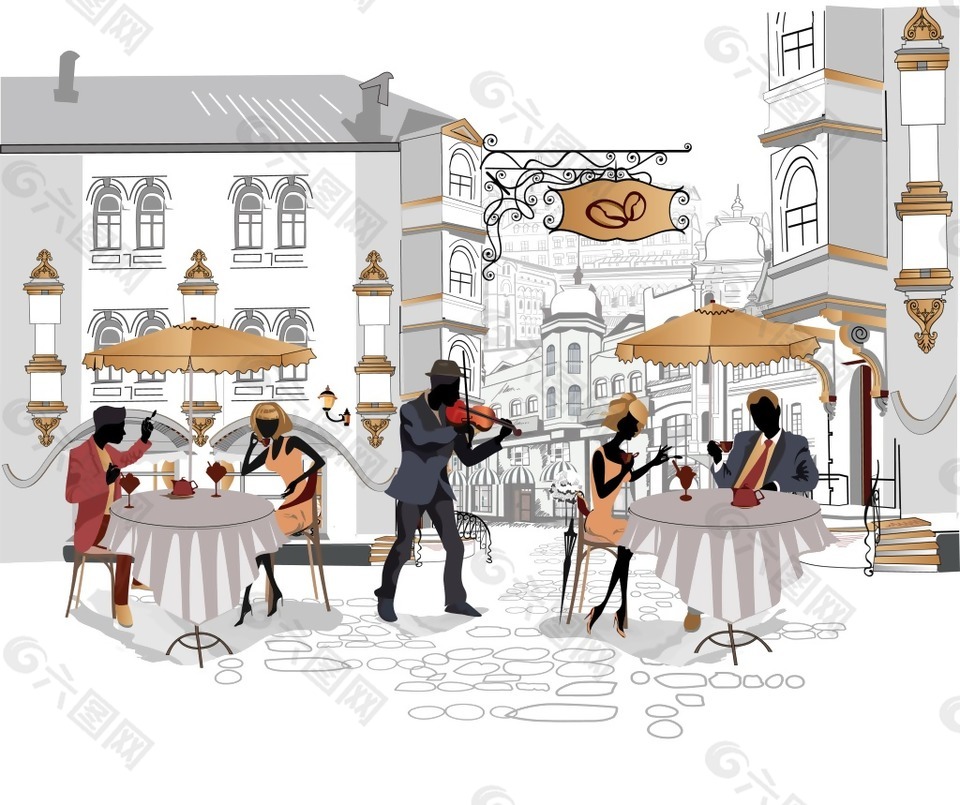 浪漫的街头咖啡厅插画平面广告素材免费下载(图片编号:8908935)-六图网