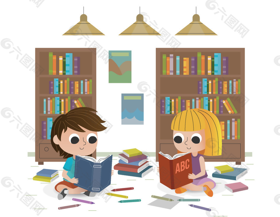 卡通图书馆矢量元素设计元素素材免费下载(图片编号:9198707)-六图网